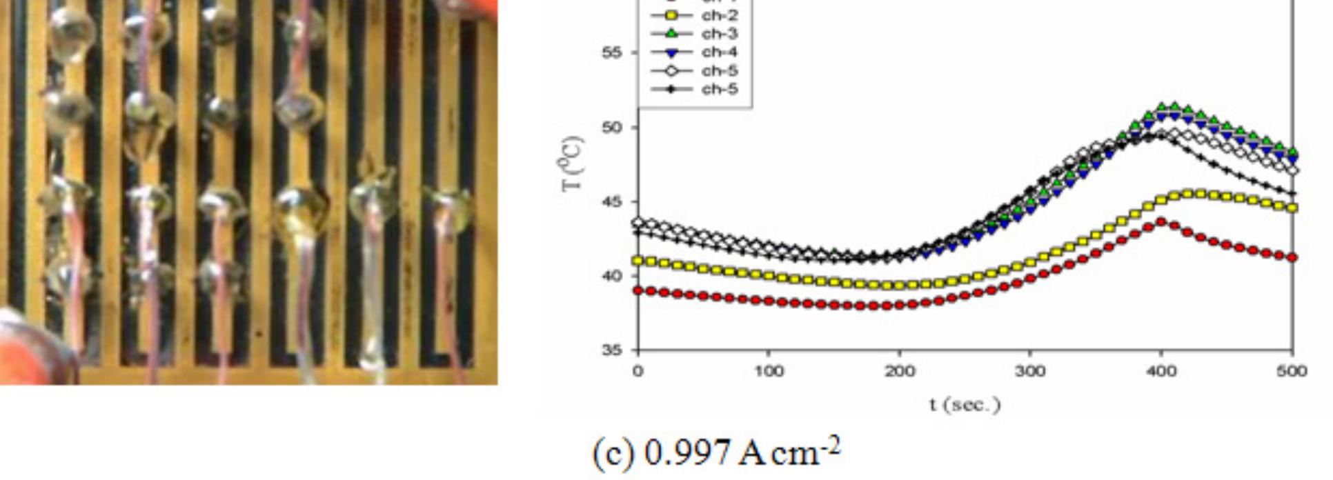Images of cathode gas flow channels and temperature