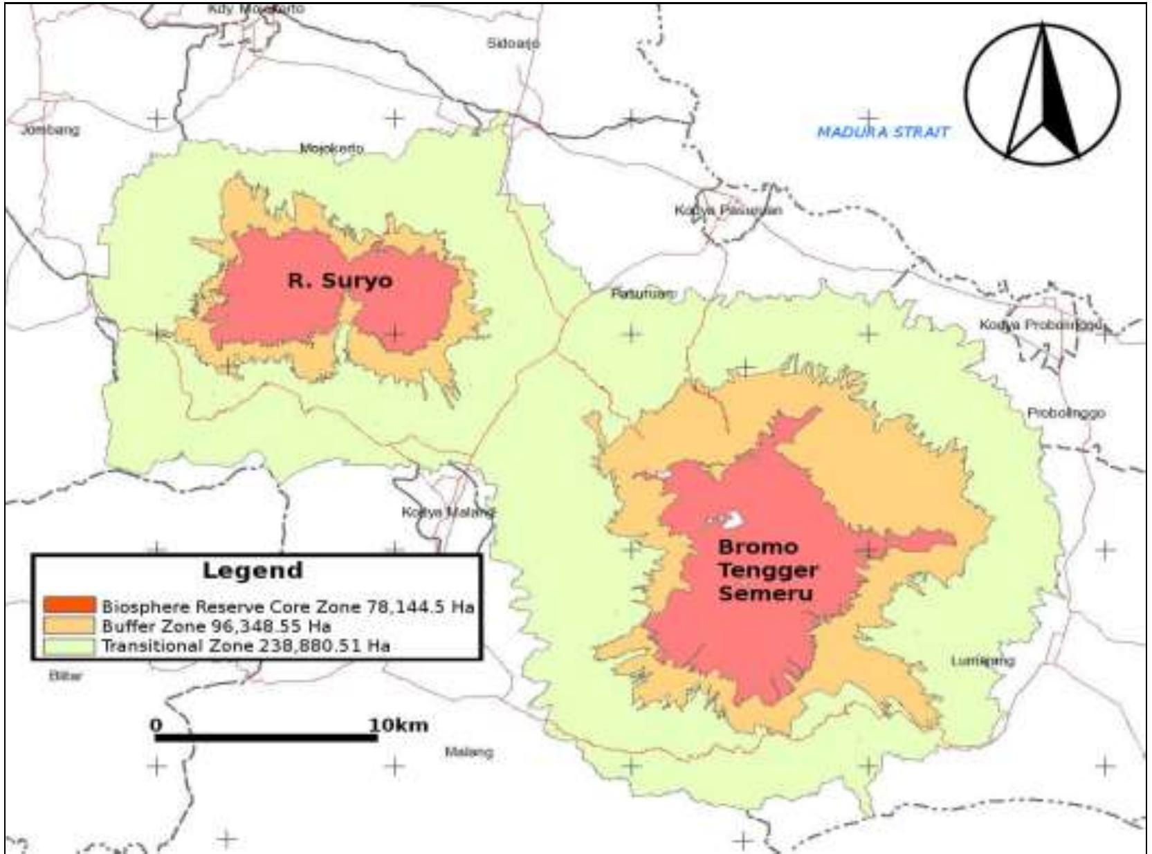 Map of bromo-tengger-semeru-arjuno biosphere reserve humid