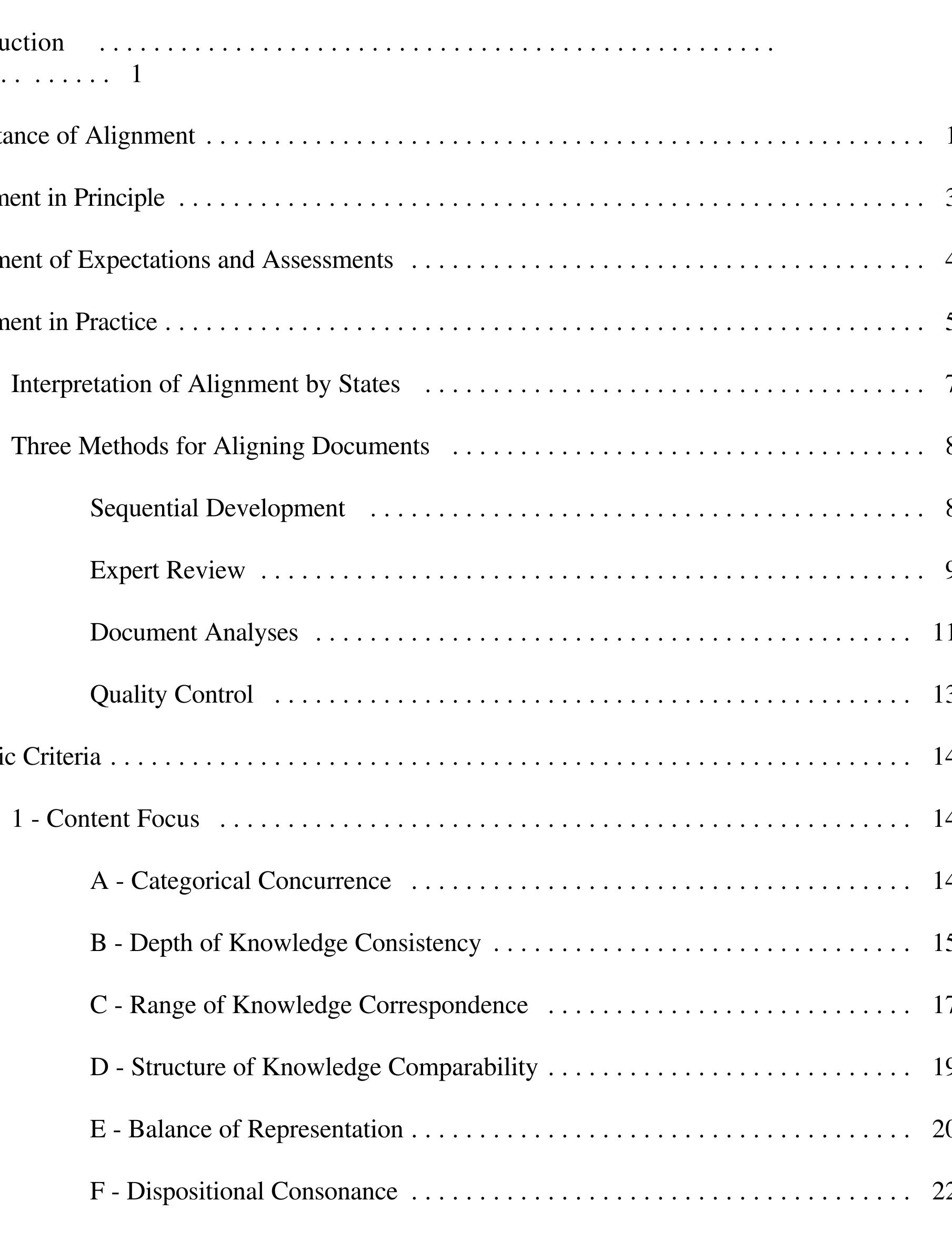 Table 1 - Criteria for alignment of expectations and