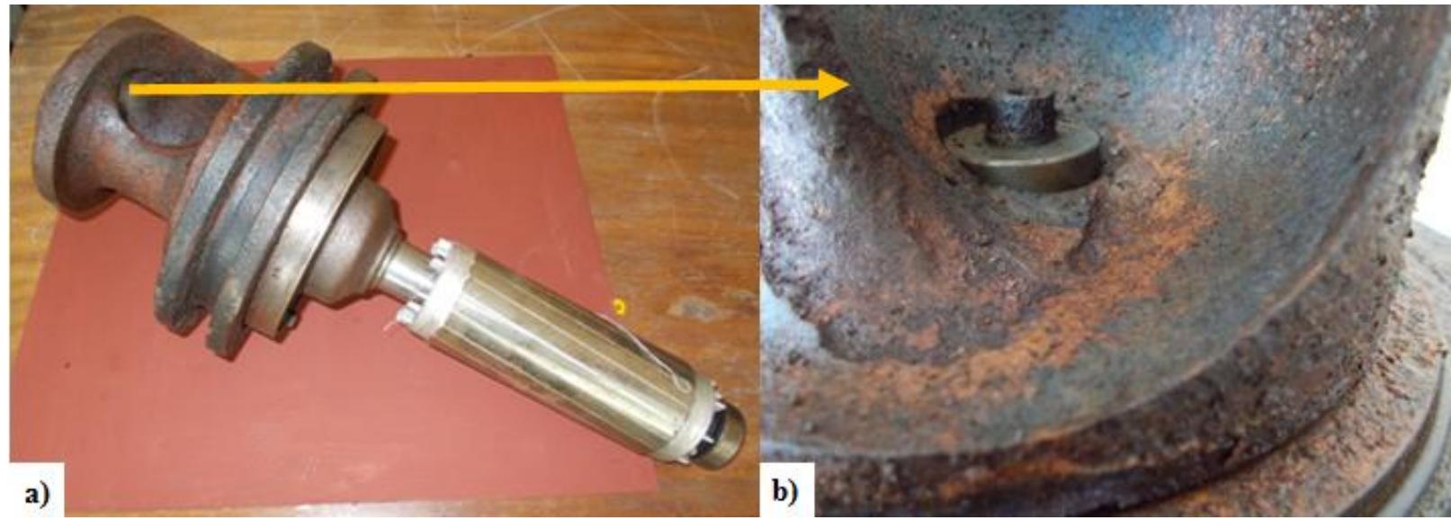 Highly corroded zones of the pump impeller used for domestic