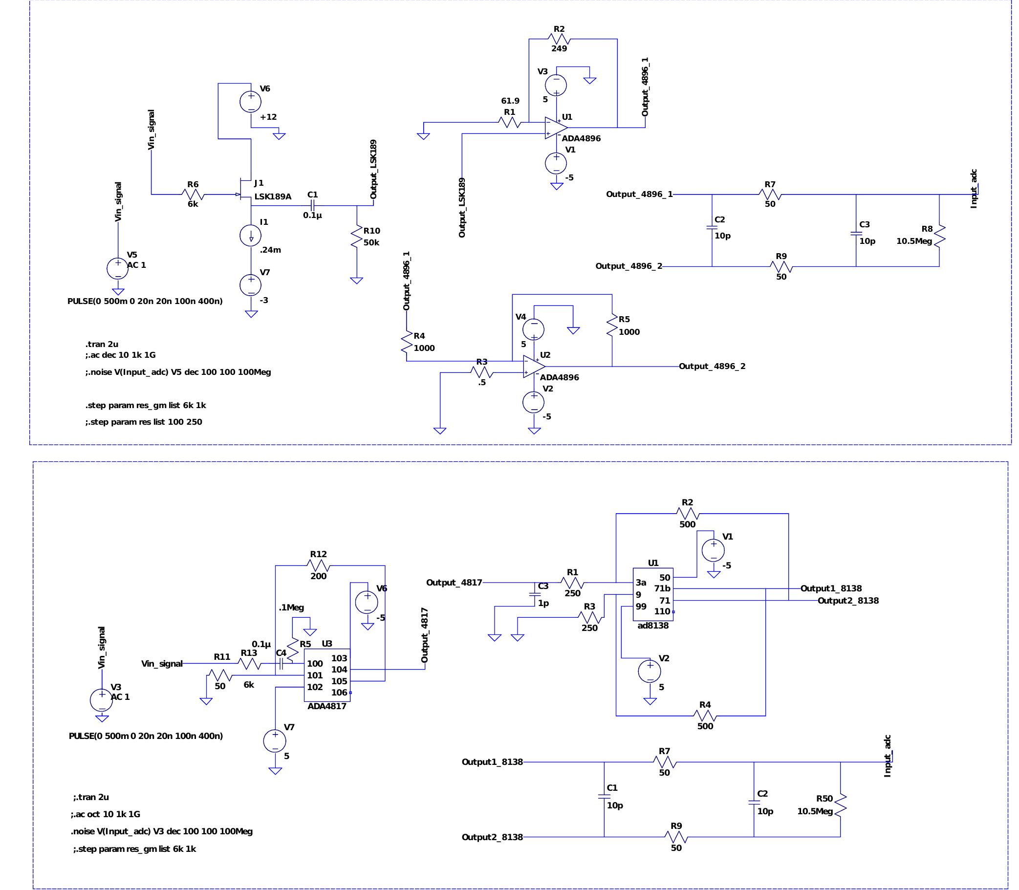Schematic of the two different preamplifier chains