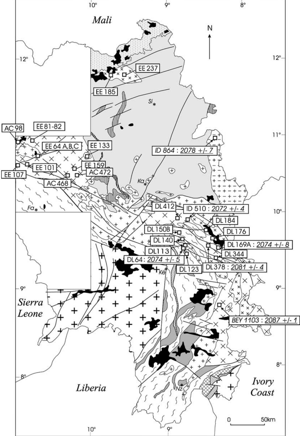 Geological map showing the location of the analysed and/or