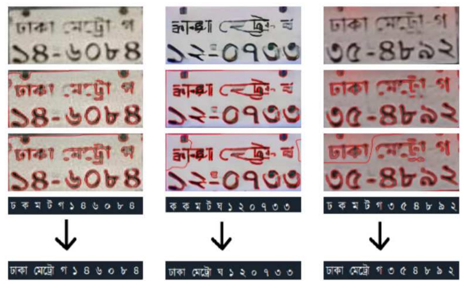 Example of input and outputs of the newly developed ocr