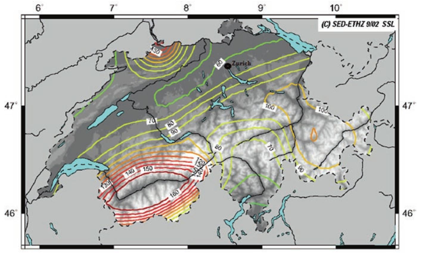 Probabilistic hazard map of switzerland showing the peak