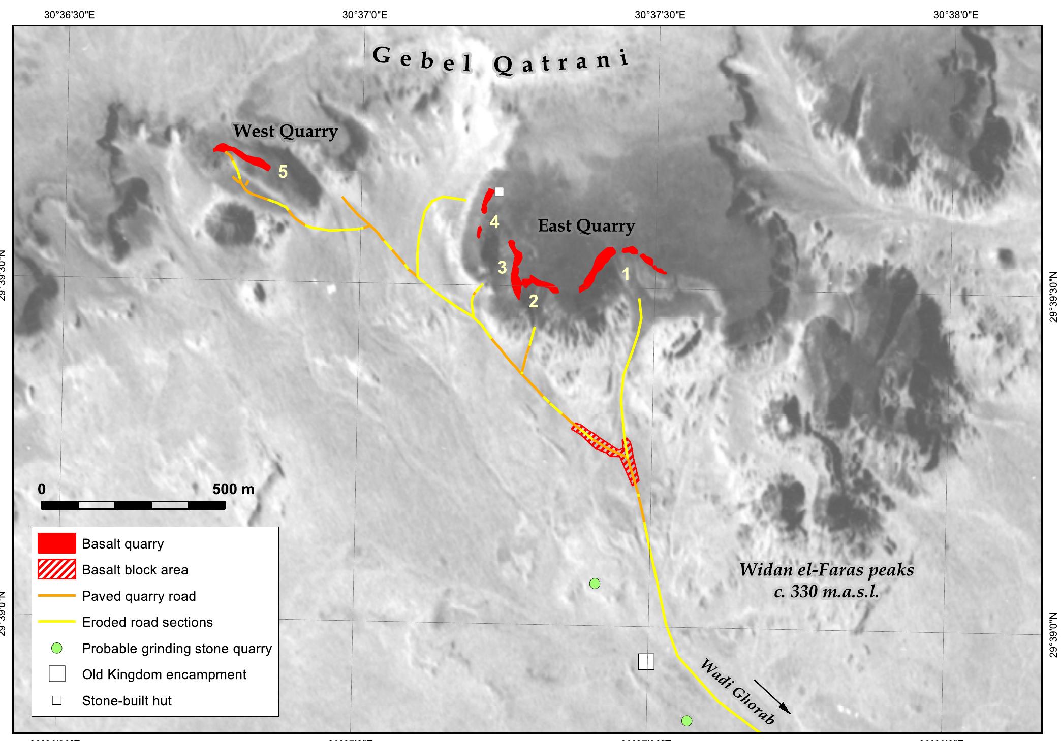 Detailed map of the widan el-faras basalt quarry (h2, old