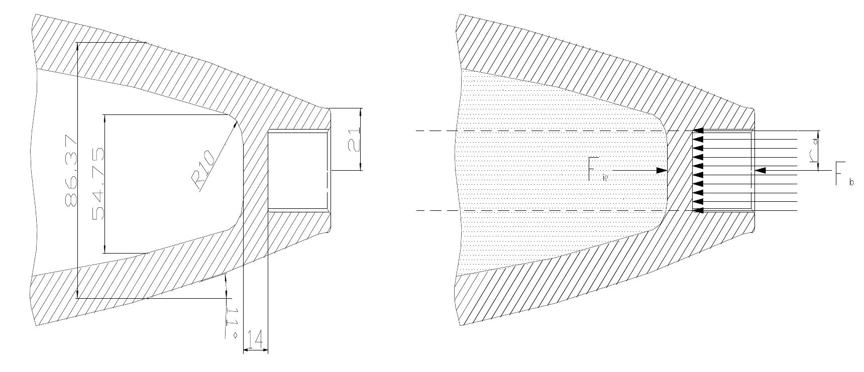4 shear stress in mortar projectile projectile bottom: in