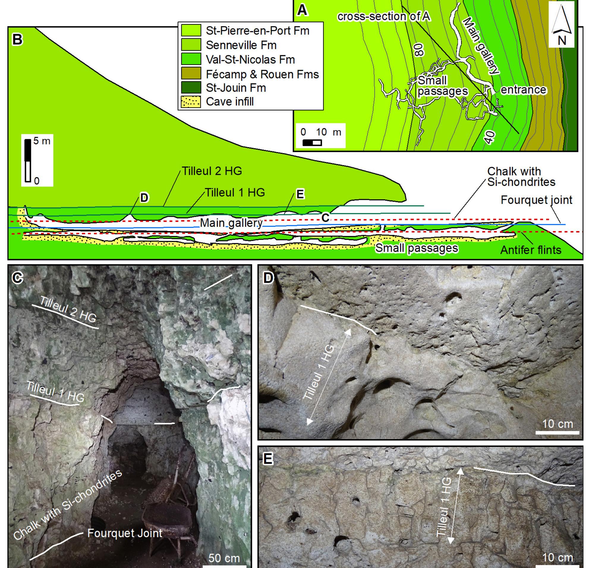 A) geological map of the funiculaire cave area (the location