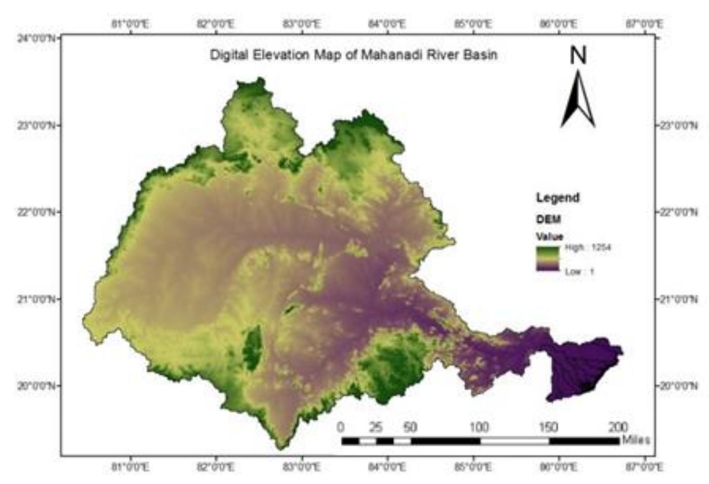 3: elevation map of mahanadi river basin