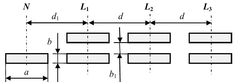 Three phase high-current bus duct of rectangular cross-