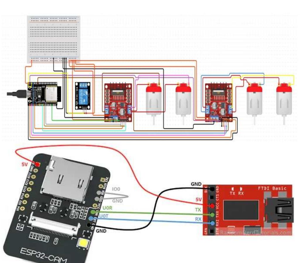 Pin to pin diagram of esp32 with ftdi for programming
