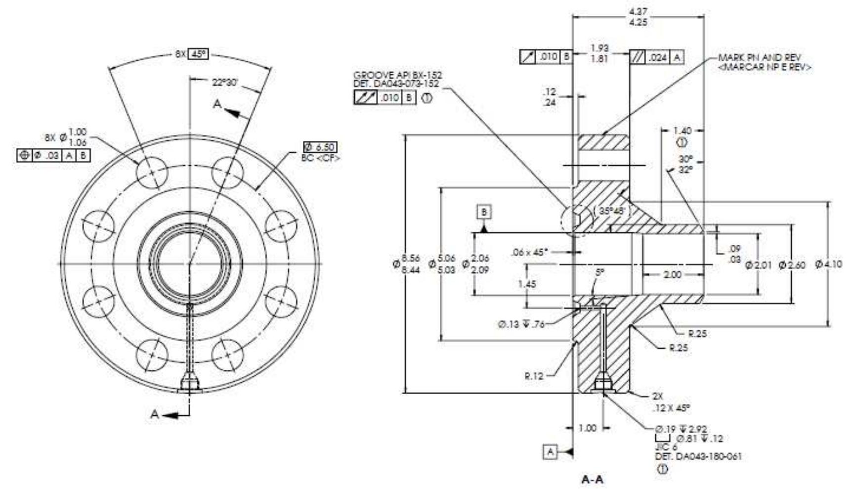 Drawing of the flanges used. dimensions in inches. phi