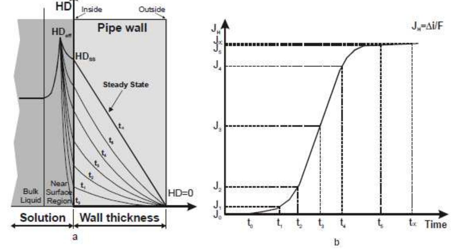 Schematic of the hydrogen permeation profile in a membrane.