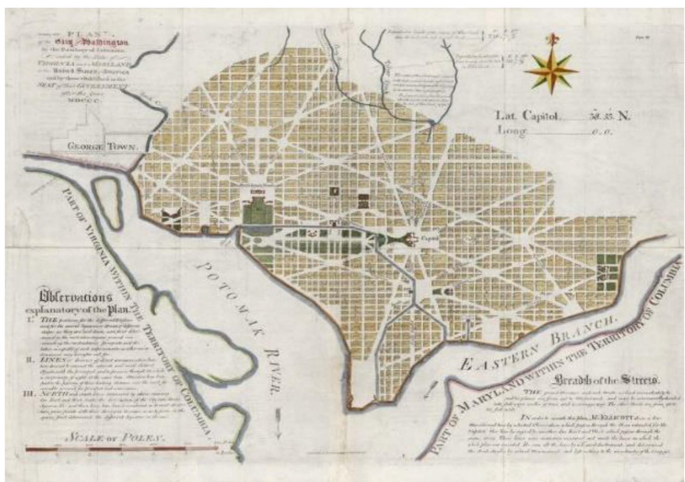 Reprint of the andrew ellicott 1792 map of washington, dc.