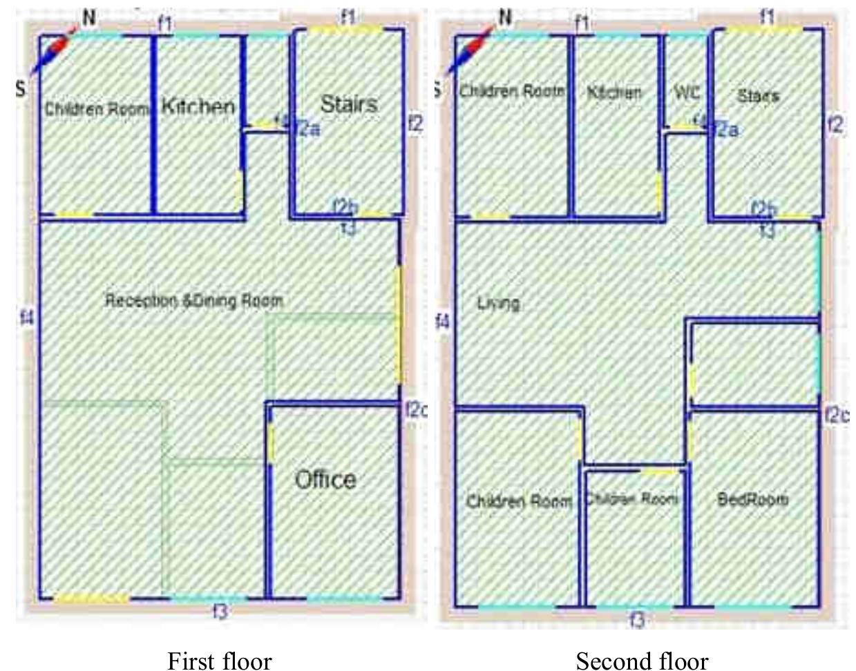 Building zones for first and second floor plan of the