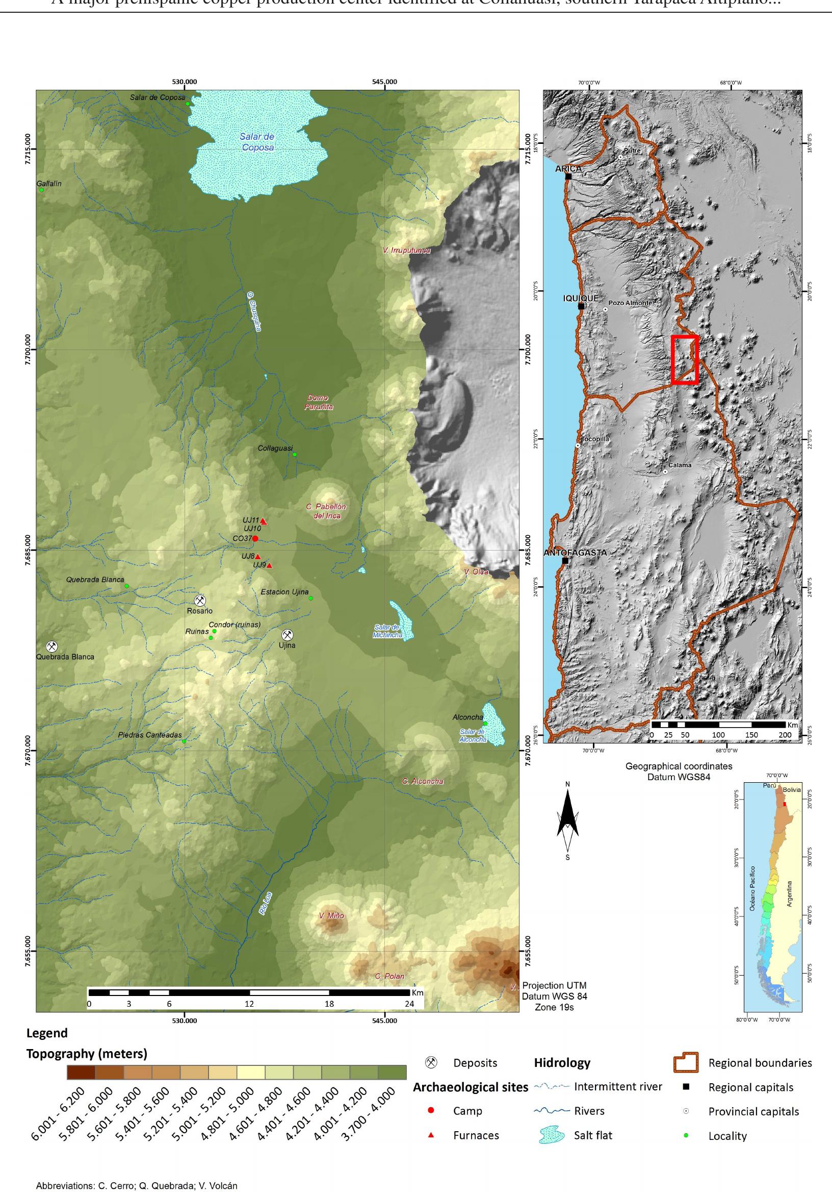 Map of the archaeological sites and the mining districts of
