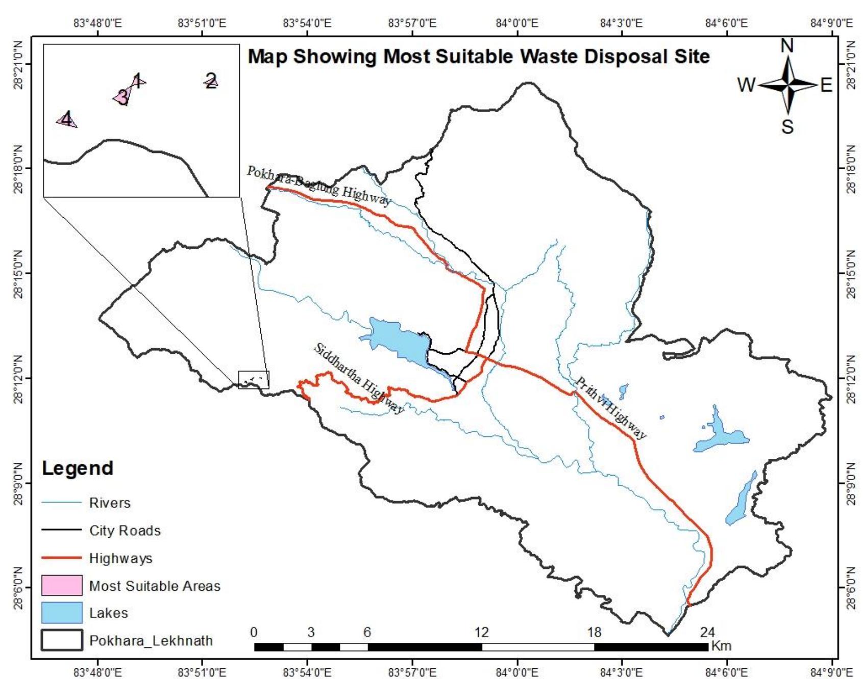 Map demonstrating most suitable waste disposal sites