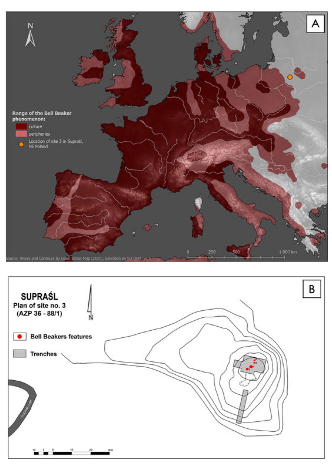 Map of the bell beaker culture: a: location of suprasl site