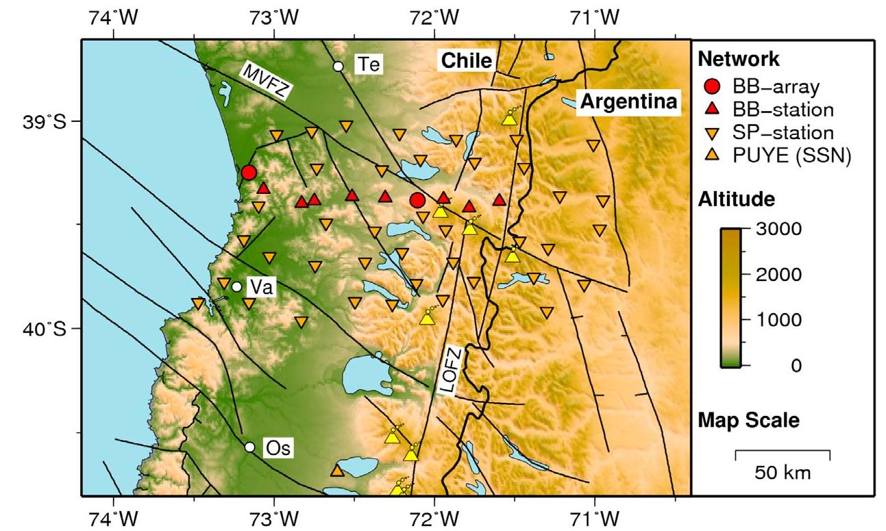 Location map of the seismic network. seismic installations: