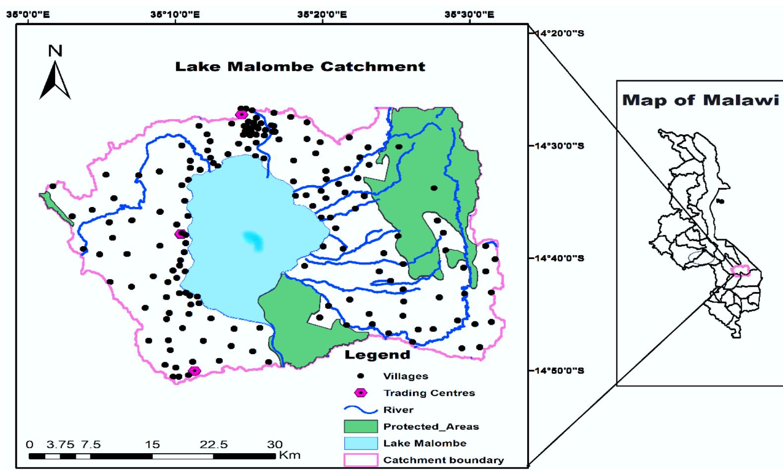 Map of lake malombe catchment (makwinja et al., 2021a).