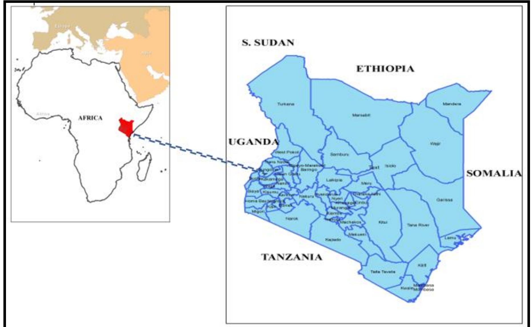 A map of kenya showing the location of the study area
