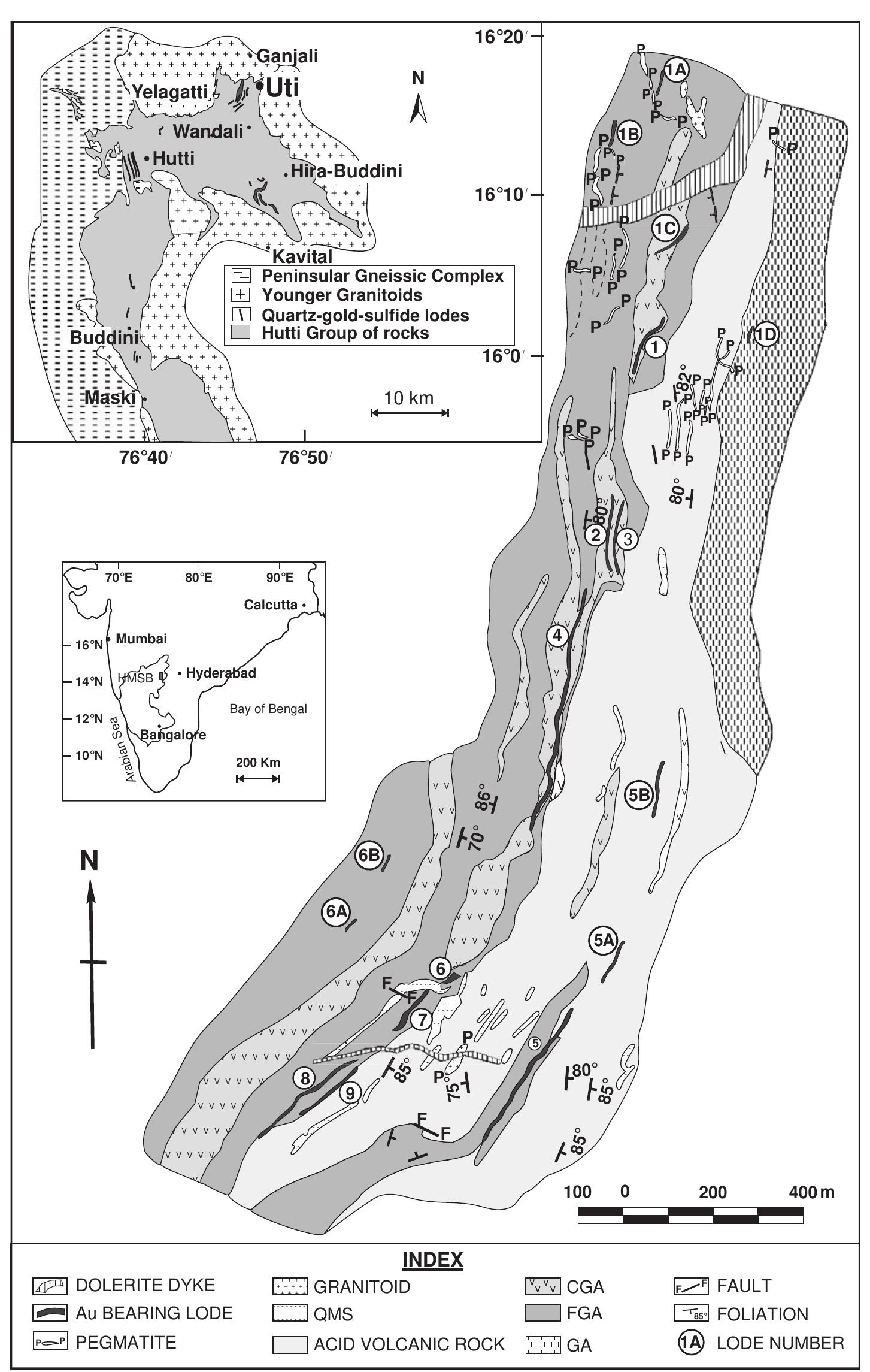 Location and simplified geological maps of the hutti-maski