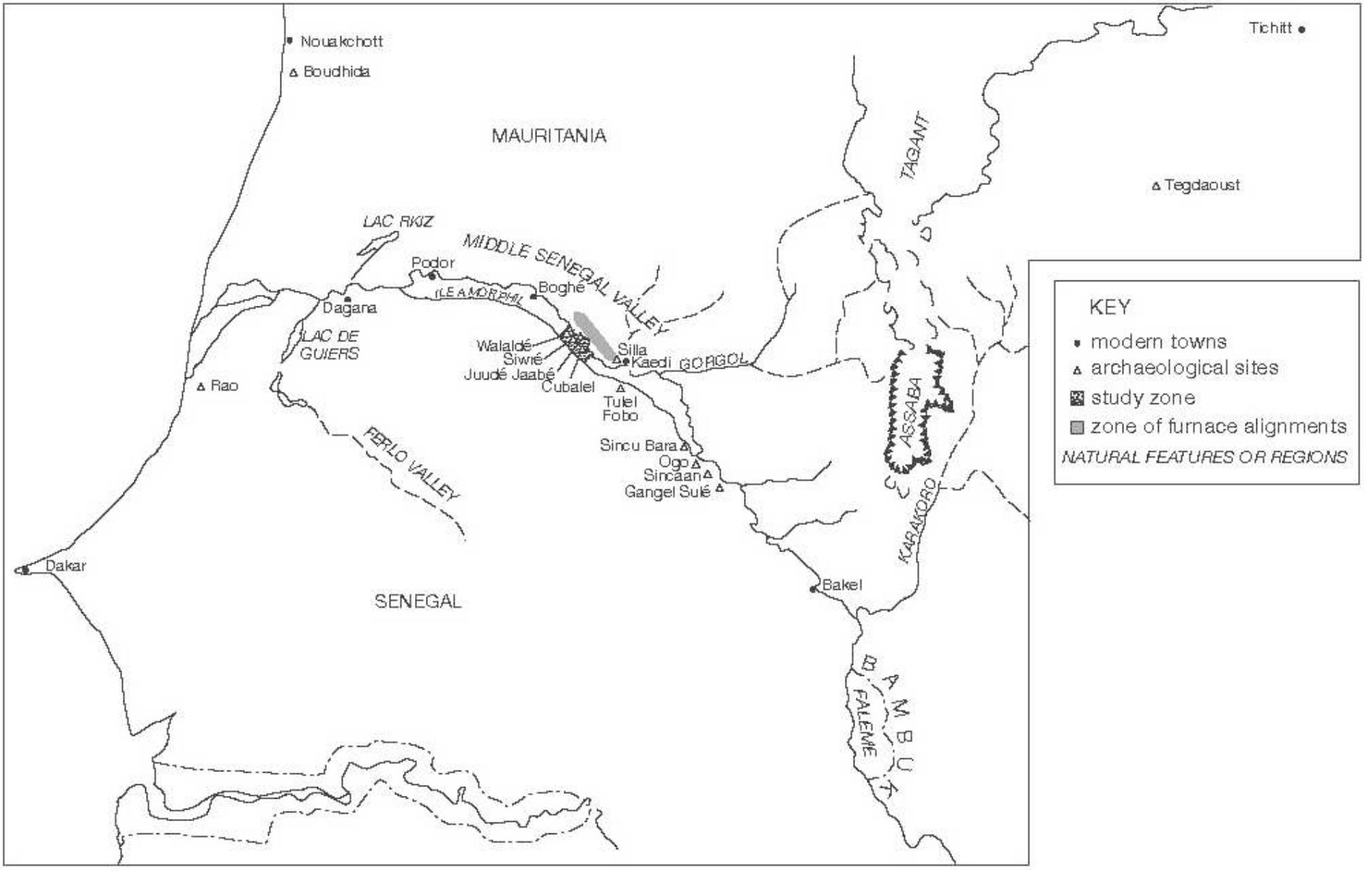 Map of archaeological sites, towns, and regions mentioned in