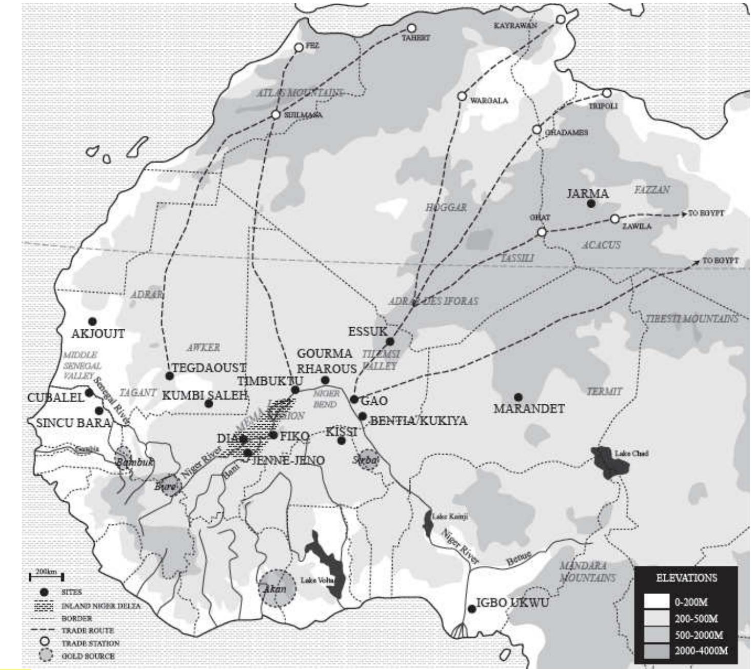 Igure 1. map of sites, regions, and major trade routes from