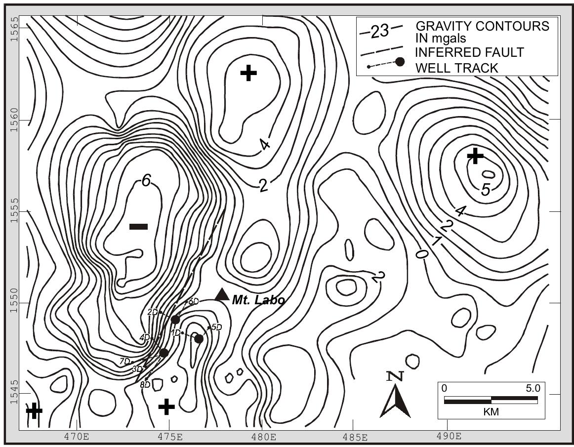 Residual gravity anomaly map of mt. labo geothermal field