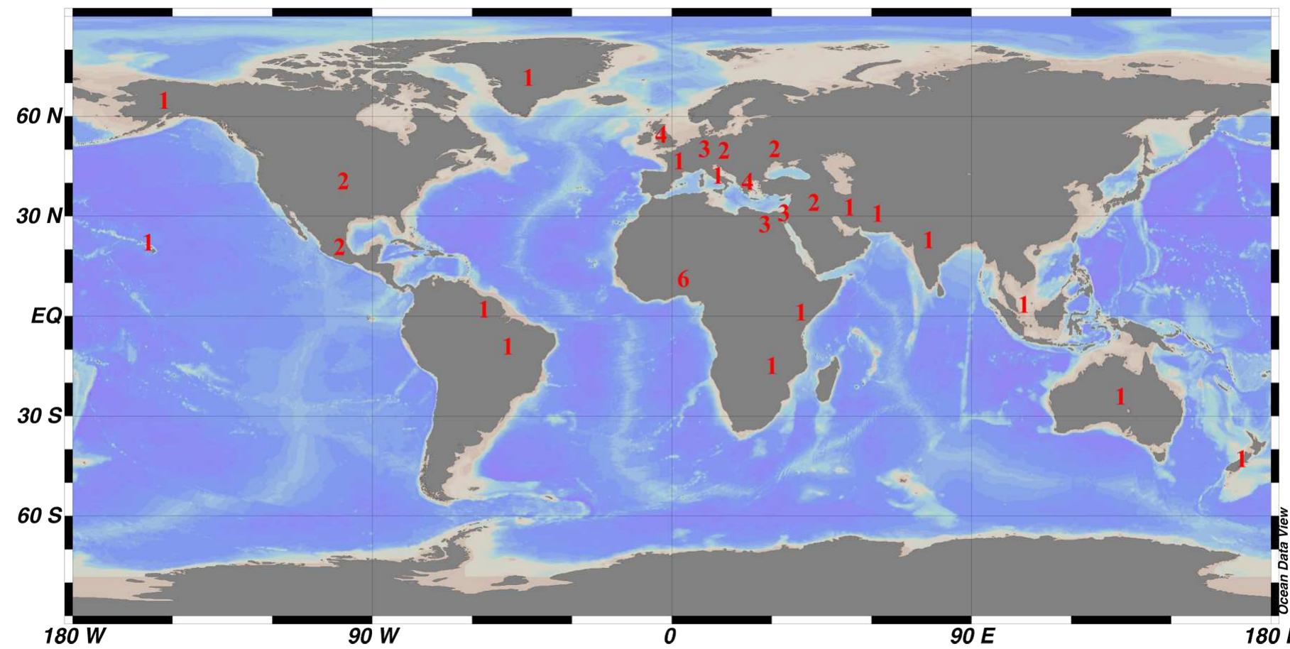 Map of the biogeographic regions that haematococcus species