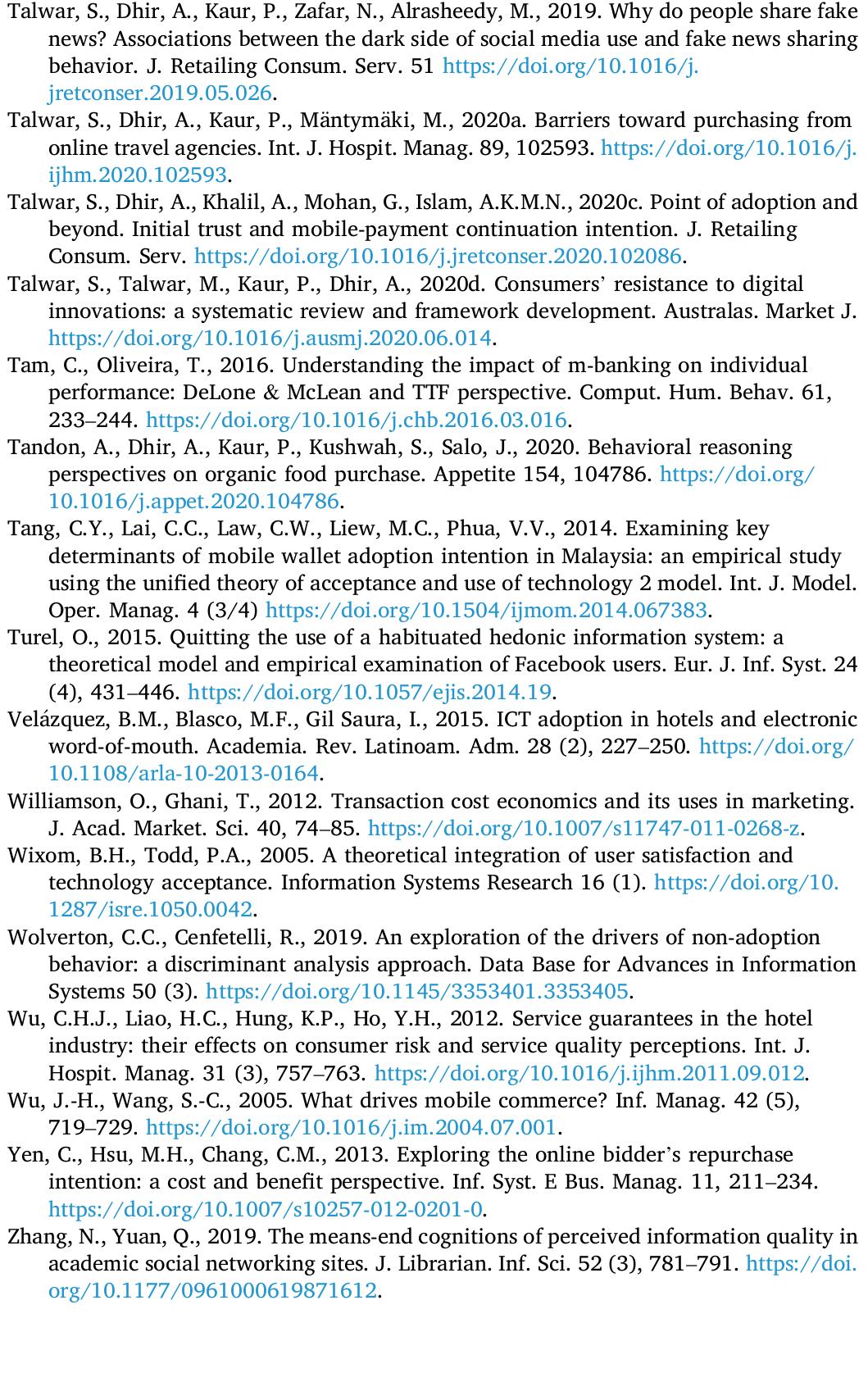 Table 8 - Positive and negative word of mouth (WOM) are not