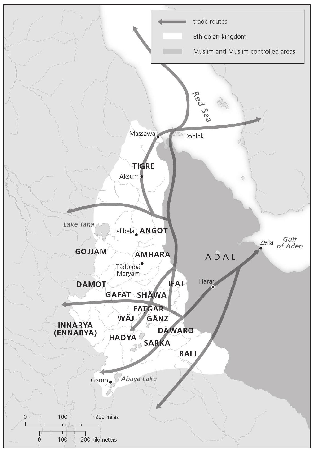 Map 2. provinces of ethiopia, muslim territories, and major