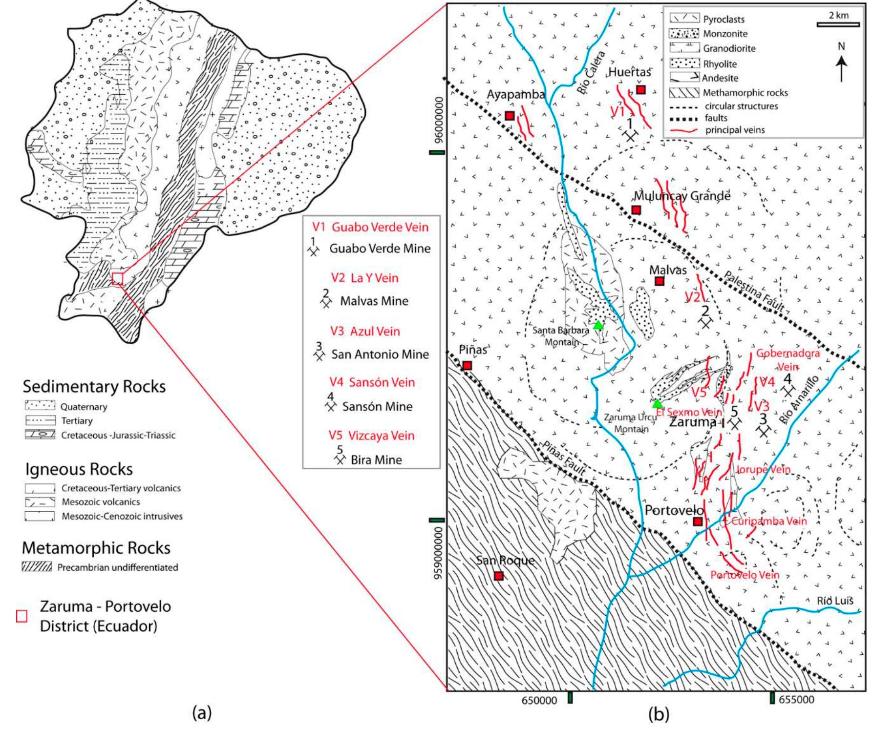 (a) simplified geological map of ecuador and location of