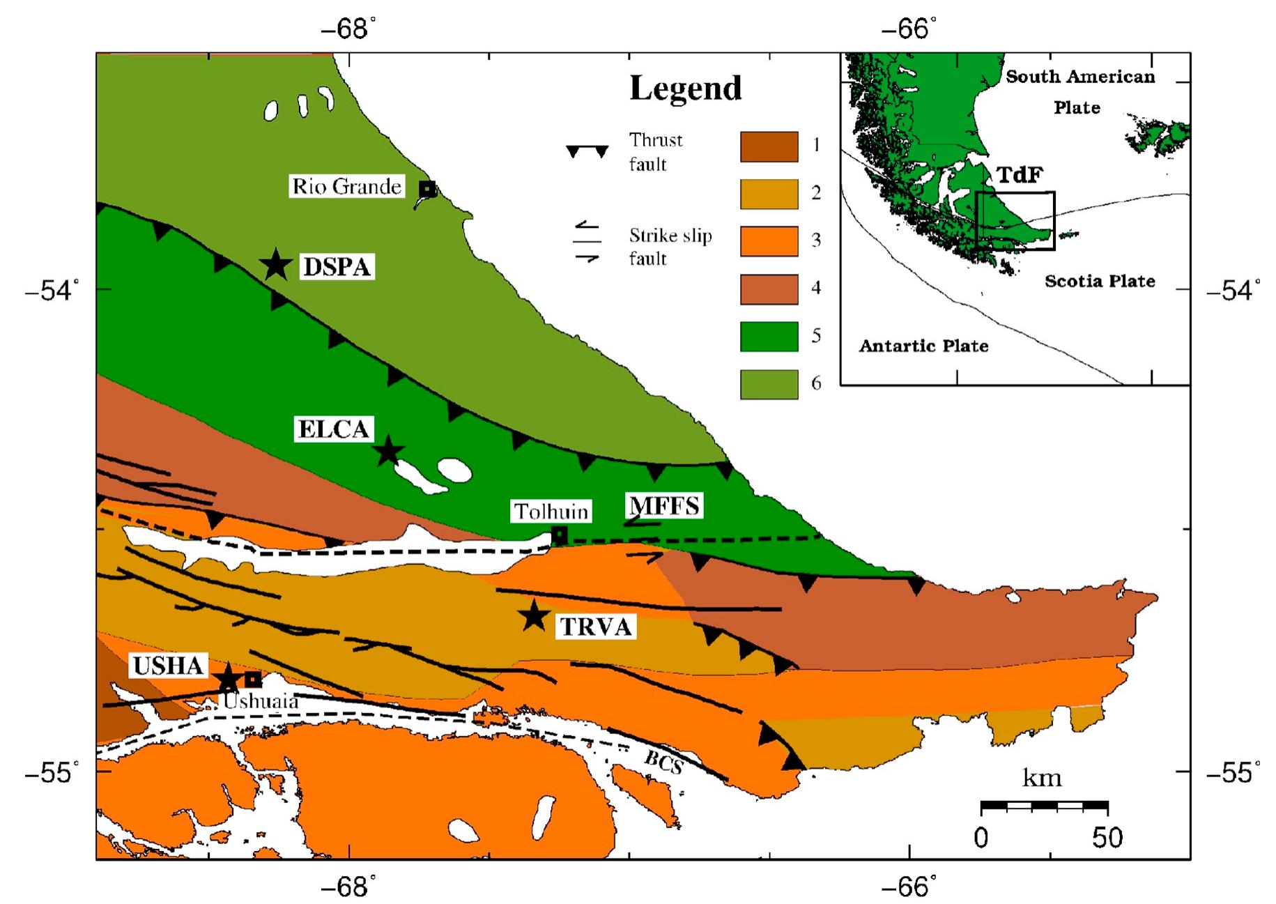Simplified geologic map of tdf adapted from tassone et al.