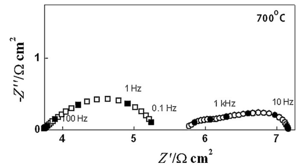 Complex plane impedance diagrams of cathodic symmetrical