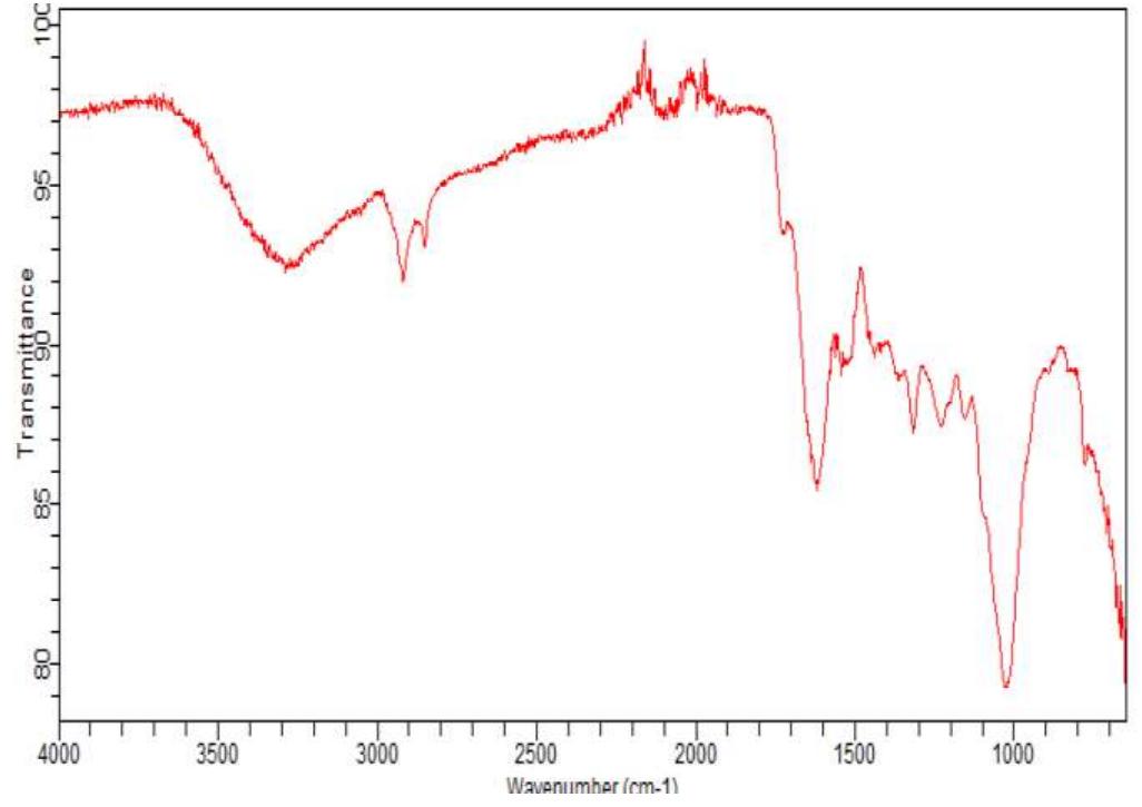 Ftir absorbance spectrum of lawsonia inermis leaves powder.