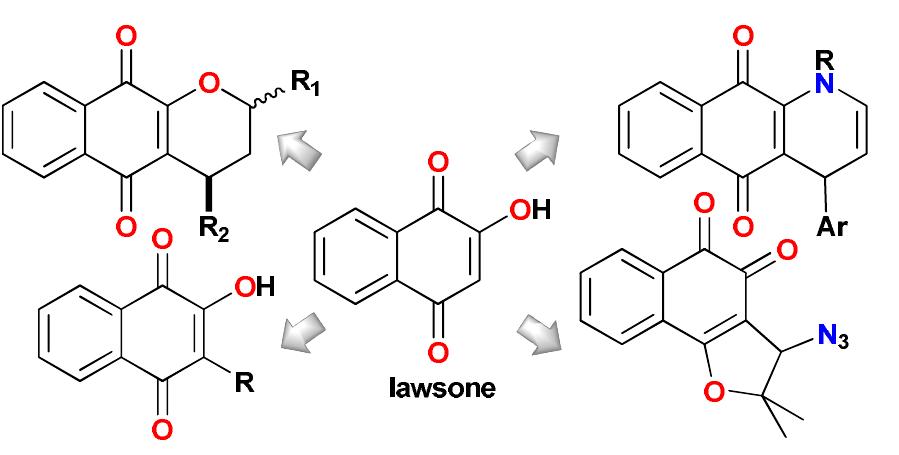 Lawsone has been used as the starting material for the