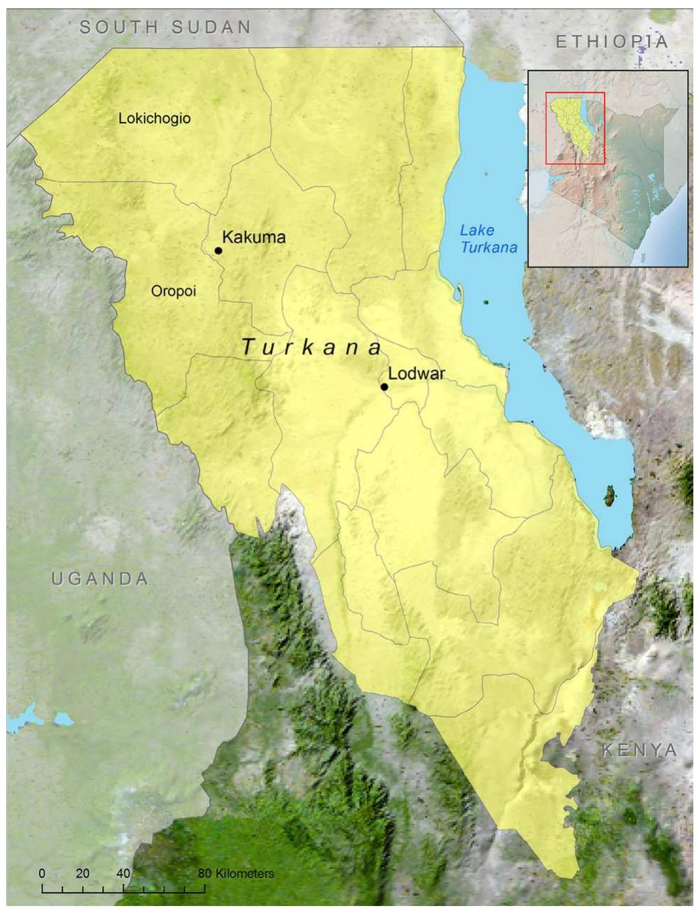 Location of lokichogio, kakuma, and oropoi in turkana