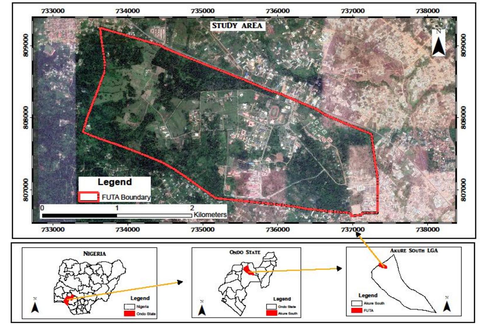 Administrative map of the study area university lies between