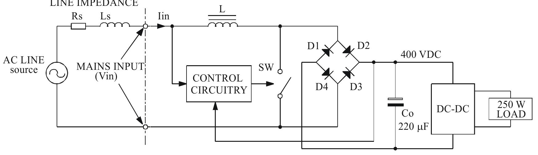 7a. typical schematic of a low frequency active pfc circuit.