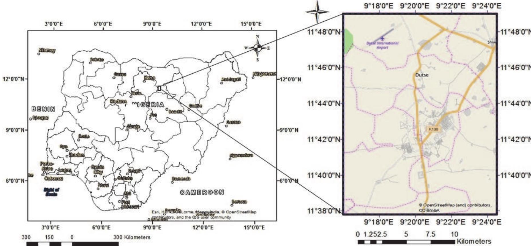 Map of nigeria showing jigawa state, the study area (in
