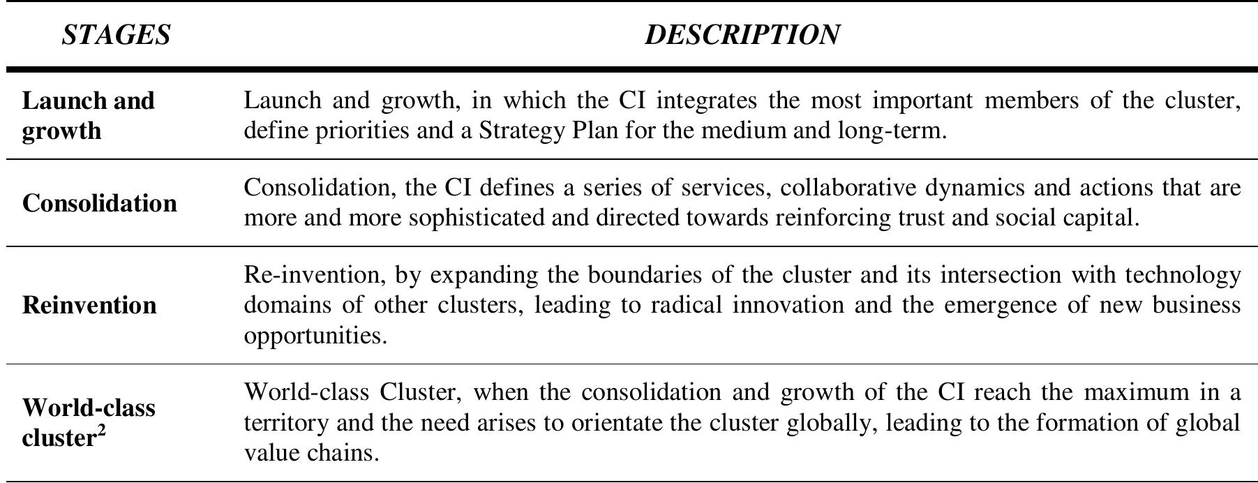 Stages of a cluster initiative: the cluster life cycle