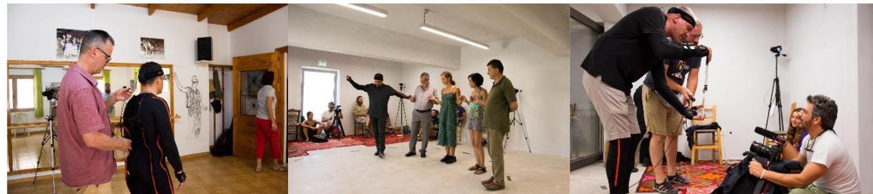 Illustration of motion capture set-up (left), dance