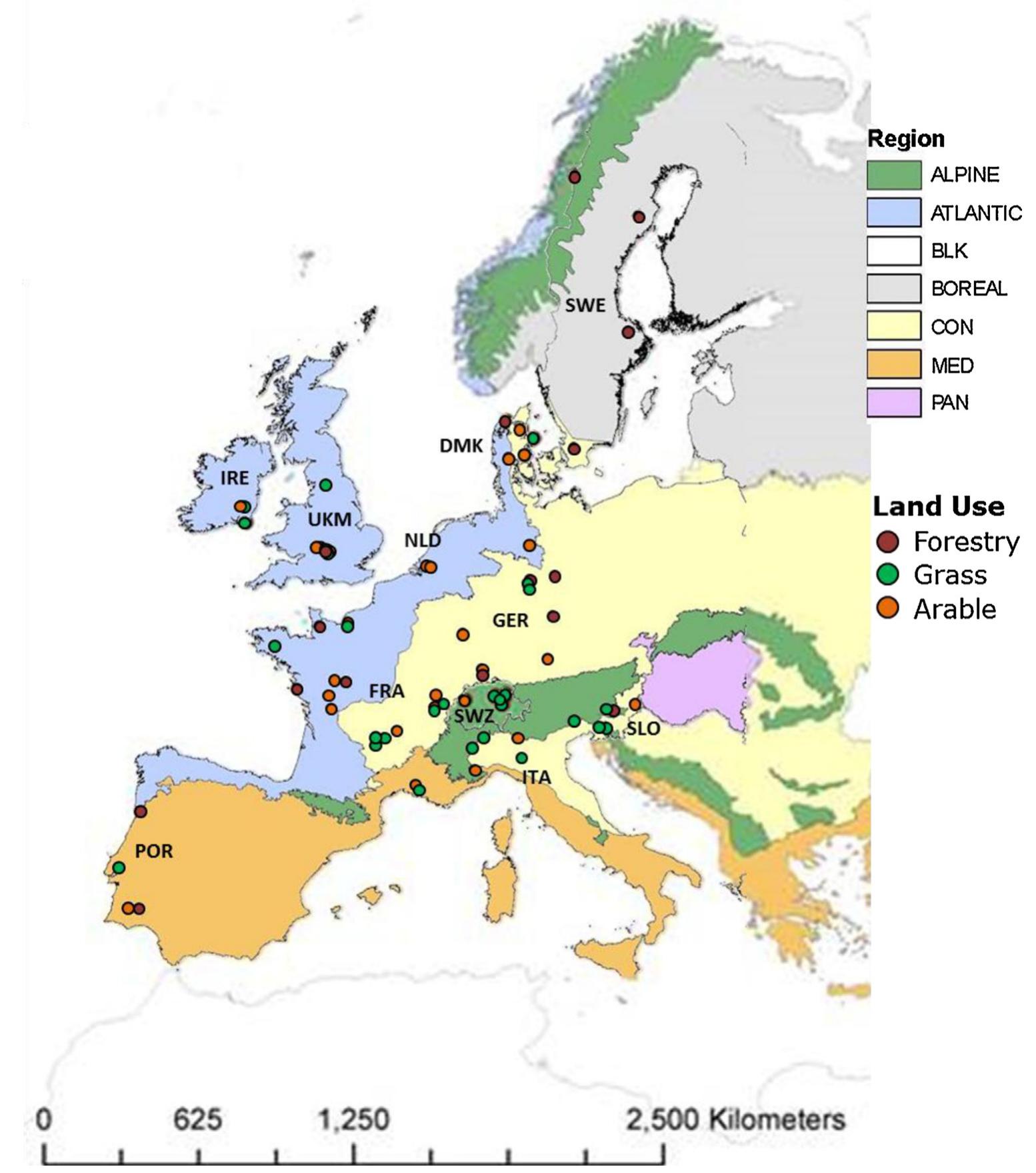 Map of all 81 sampling sites of the campaign with bg zones