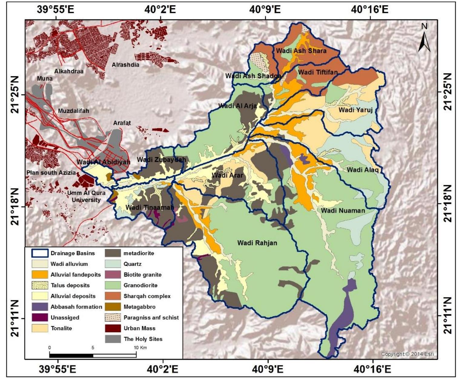 Geological map of the sub-drainage basins of wadi nu’man in
