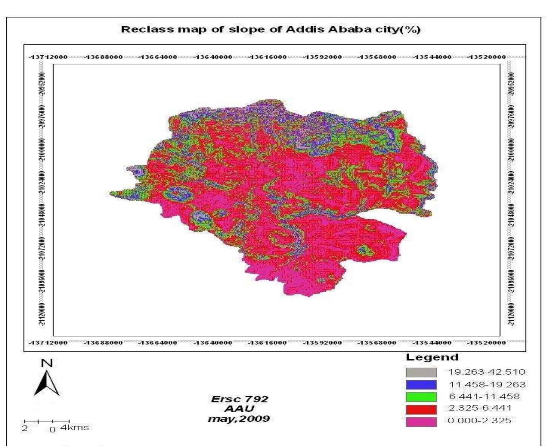 -19: reclass map addis ababa city slope distribution for