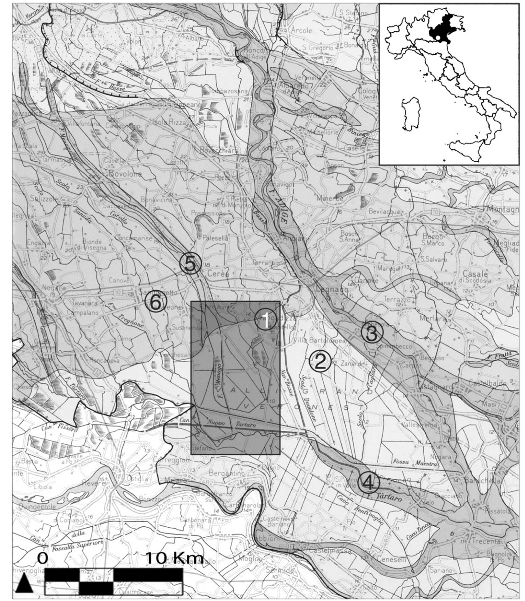 Geomorphological setting and main units (modified from