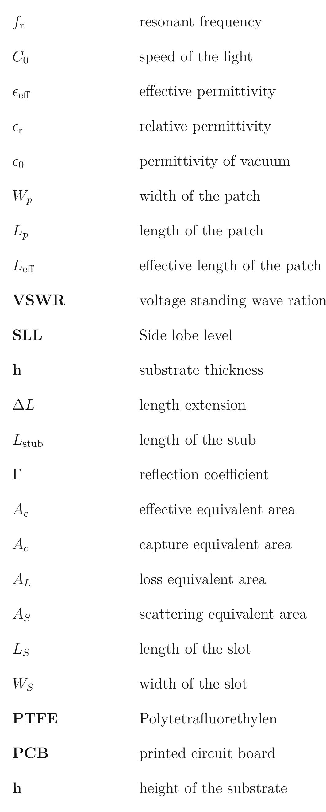 Quarter wave impedance transformer symbols and abbreviations