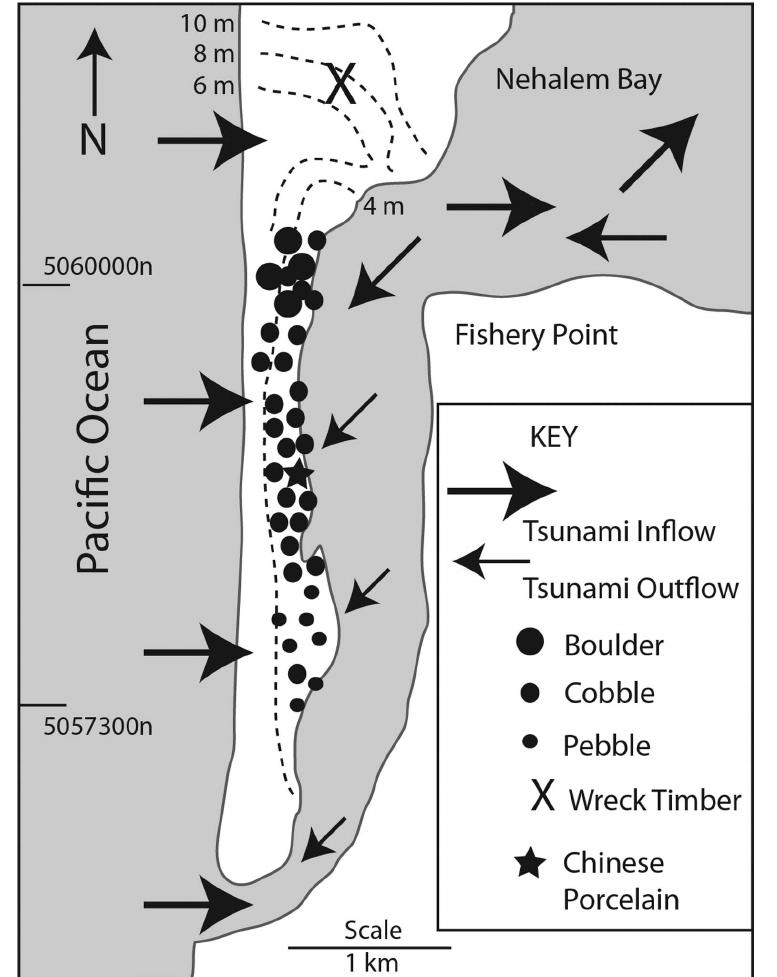 Map of tsunami maximum clast size (boulders, cobbles,