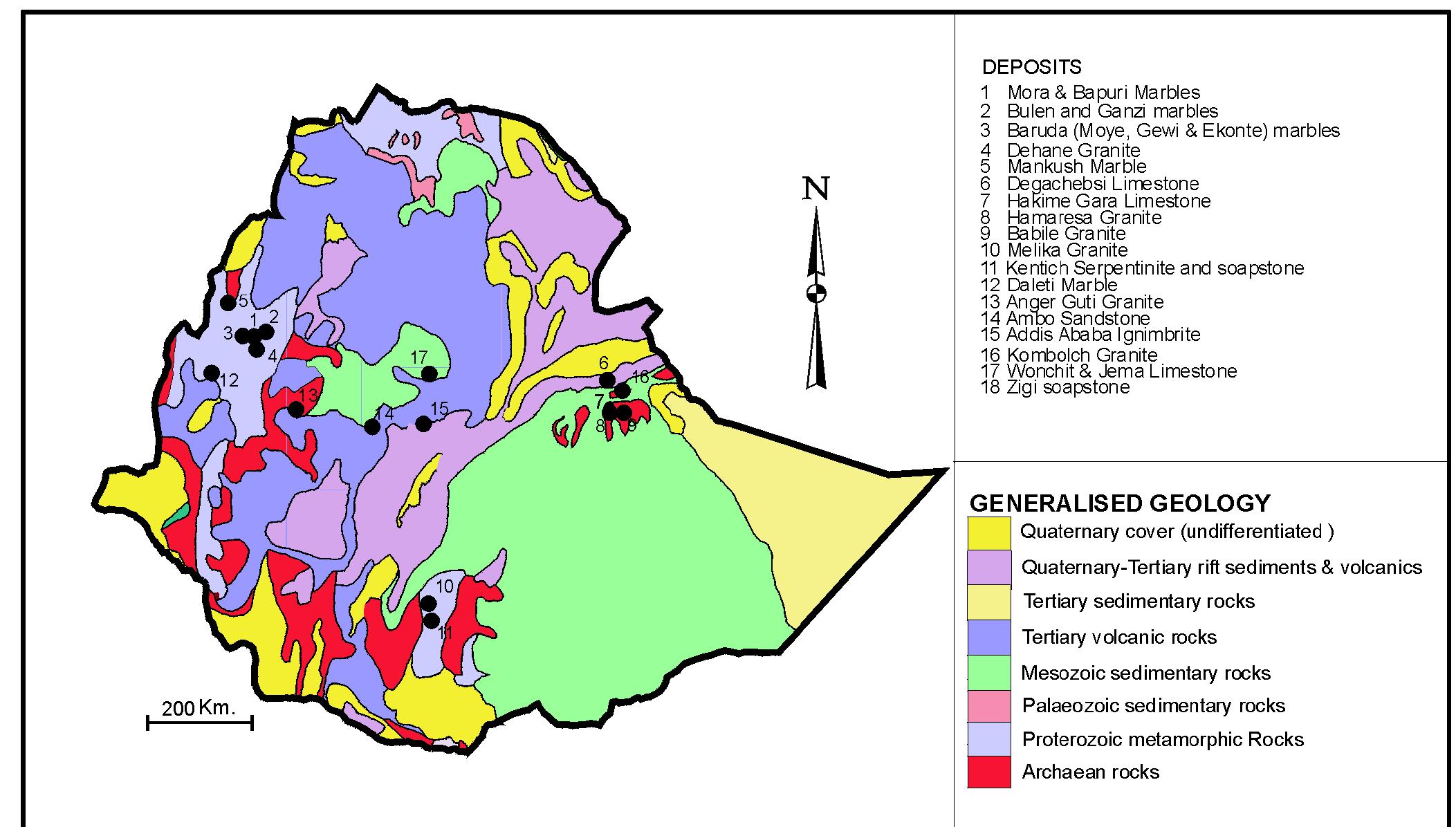 Simplified geological map of ethiopia with localities of