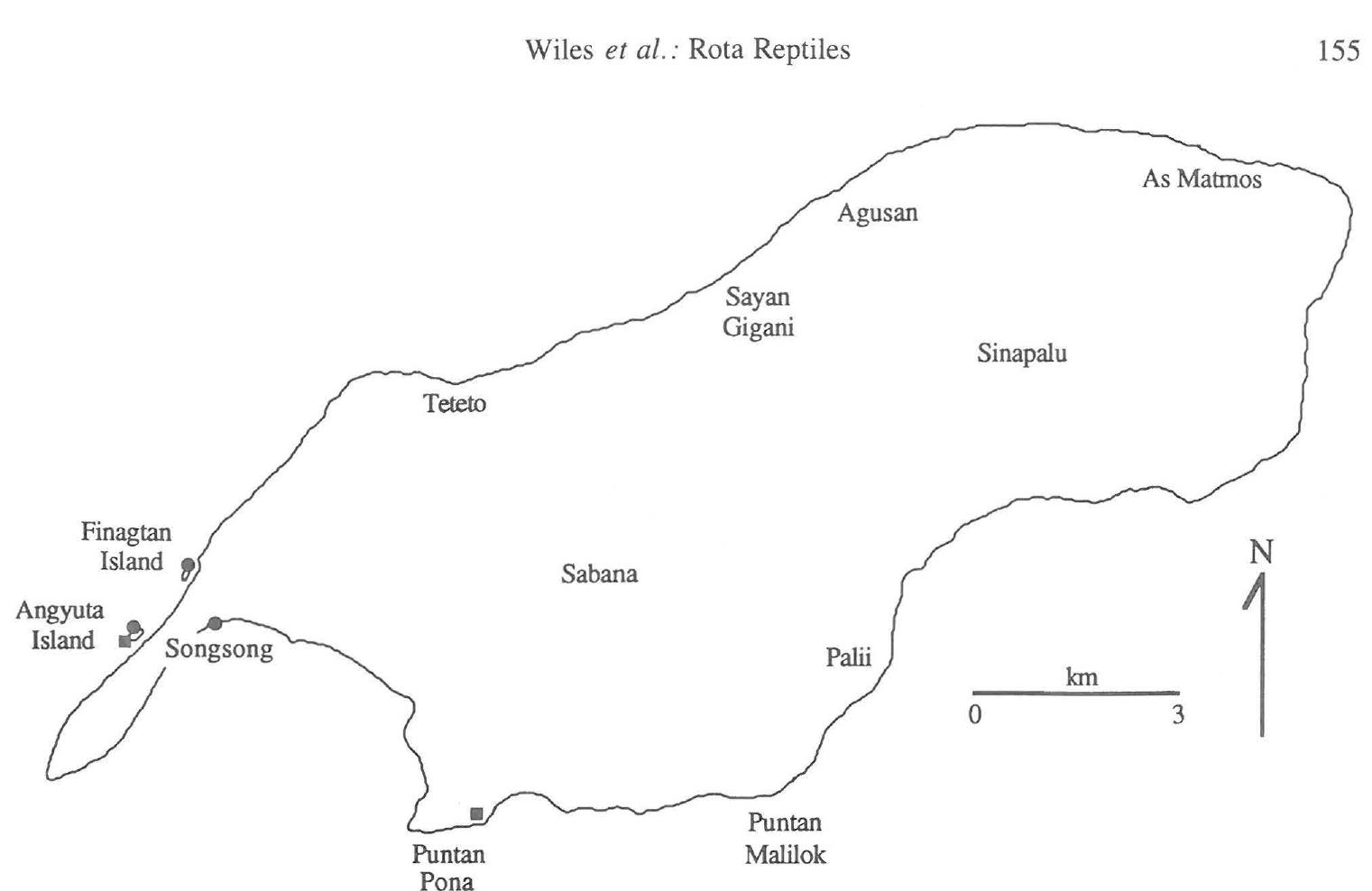 Map of rota, mariana islands, with names of locations used
